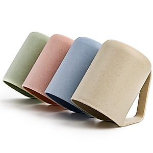 Okllen 12 Pack Wheat Straw Plastic Coffee Cups, 13.5 Oz Healthy Drinking Mugs, Eco-friendly Mugs Party Cups Set for Water, Milk, Juice, Tea, Lightweight, 4 Colors