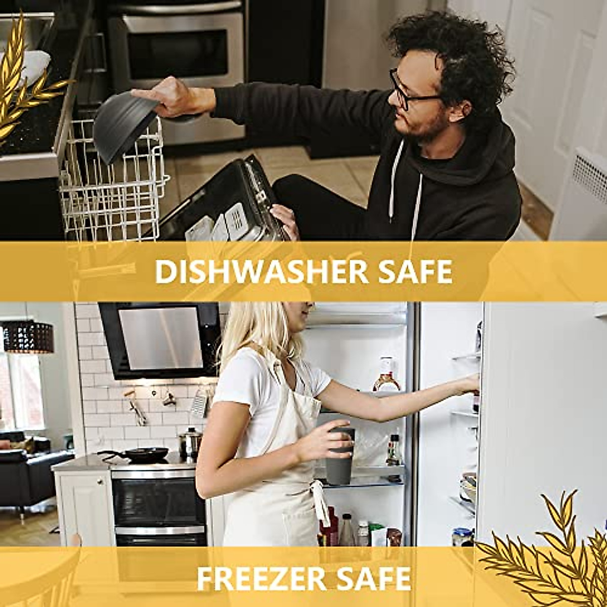 Teivio 24-Piece Kitchen Plastic Wheat Straw Dinnerware Set, Service for 6, Dinner Plates, Dessert Plate, Cereal Bowls, Pasta Bowls, Unbreakable Outdoor Camping Dishes, Black