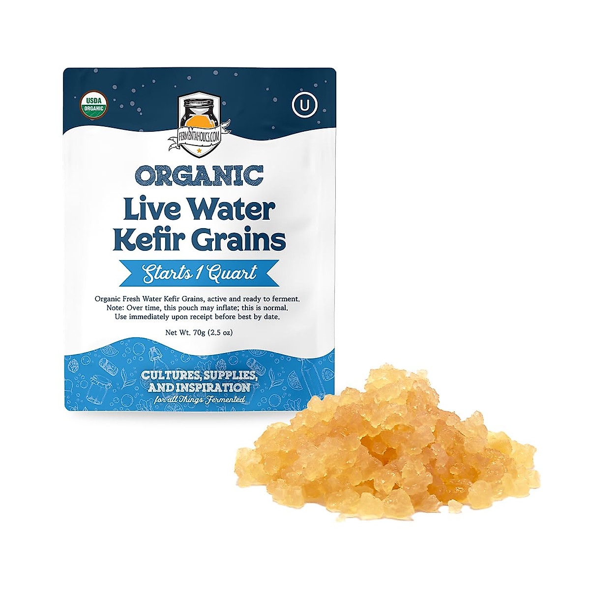 Fermentaholics ORGANIC Water Kefir Grains - Live Starter Culture - Makes a Quart Batch - Water Kefir Starter Grains - Brew Your Own Water Kefir At Home - Bulgaros De Agua