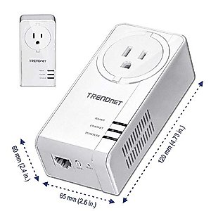 TRENDnet Powerline 1300 AV2 Adapter with Built-in Outlet Adapter Kit, Includes 2 x TPL-423E Adapters, IEEE 1905.1 & IEEE 1901, Gigabit Port, Range Up to 300m (984 ft.), TPL-423E2K (Renewed)