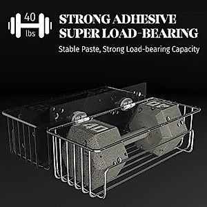 HOMOH Adhesive Shower Caddy, Bathroom Basket Shelf with Soap Dish and Hooks Wall Mounted No Drilling Rustproof Storage Organizer Racks for Bathroom, Toilet, Kitchen - 2 Pack