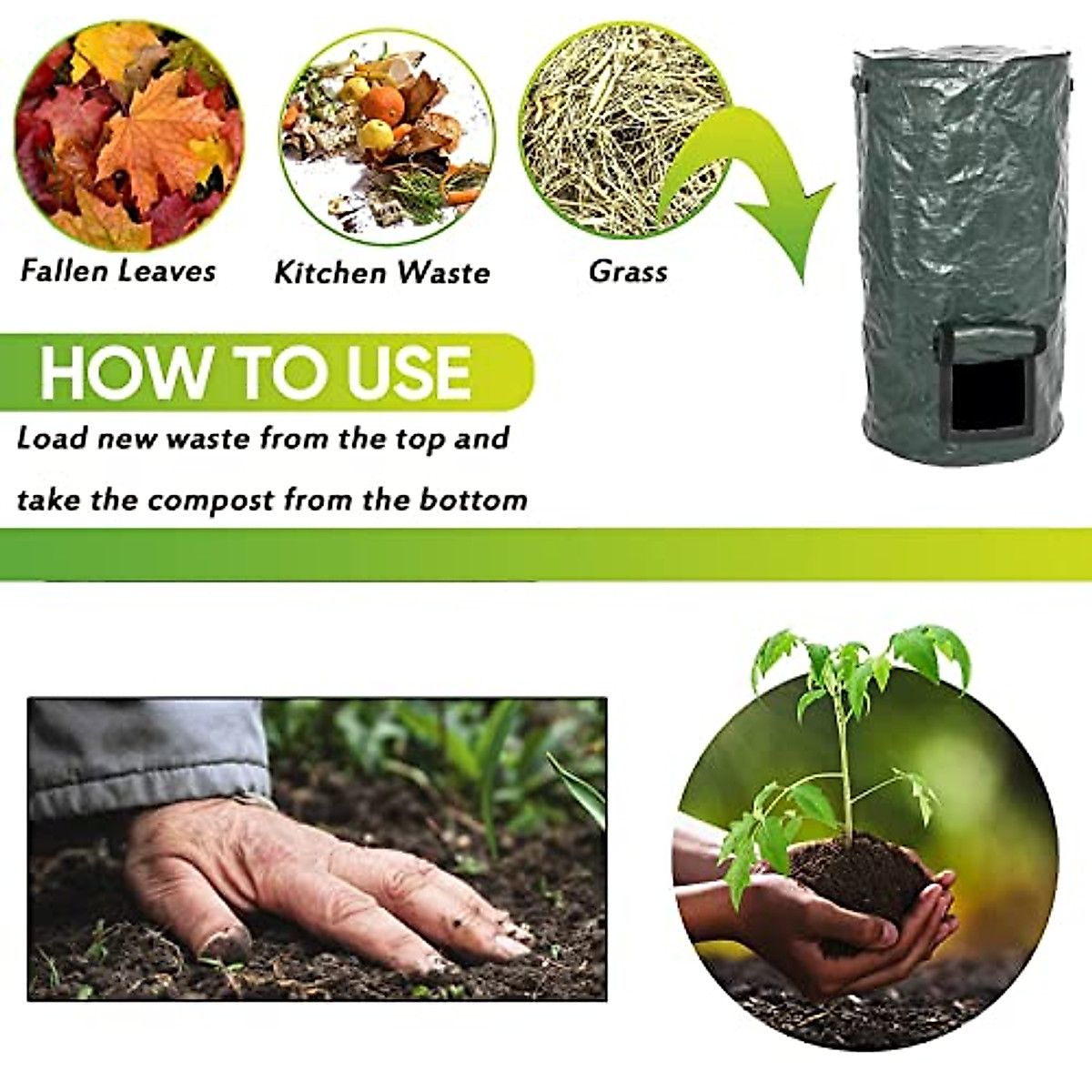 SKGFKYRM Garden Compost Bag Composting Bins Plastic Light Weight Collapsible and Reusable Organic Bags Gardening Gifts Compost Bin Outdoor (Size : 45x80cm)
