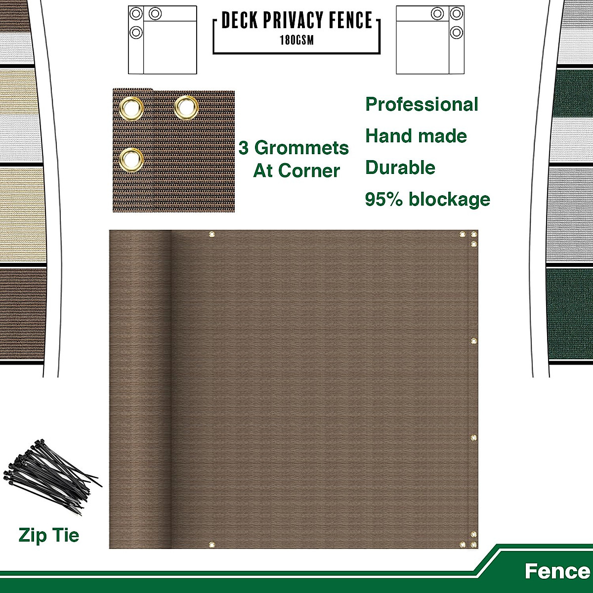 Goleray 3'x50' Brown Balcony Privacy Screen Fence Outdoor Patio Mesh Shade Net Cover, UV Protection Shade Cloth Temporary Fencing for Apartment Railing Porch Deck