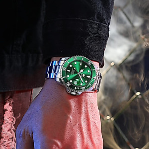 OLEVS Men Automatic Watches Green Watches for Men Self Winding No Battery Waterproof Mens Watches Pro Divers Two Tone Men's Wrist Watches, Reloj para Hombre