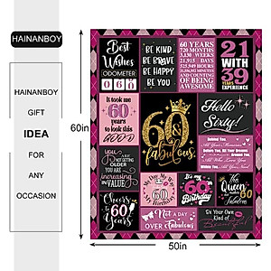 60th Birthday Gifts for Women, 60th Birthday Gifts Blanket with Gift Box, 60th Birthday Decorations Women, 1963 60 Year Old Birthday Gifts Ideas for Women Wife Grandma Mom Throw Blanket 60"x50"