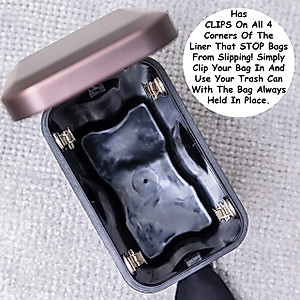 Homie Soft Close, Rectangular Trash Can 5L with Anti - Bag Slip Liner and Lid, Use as Mini Garbage Basket, Slim Dust Bin, or Decor in Bathroom, Restroom, Kitchen, or Bedroom (Bronze)