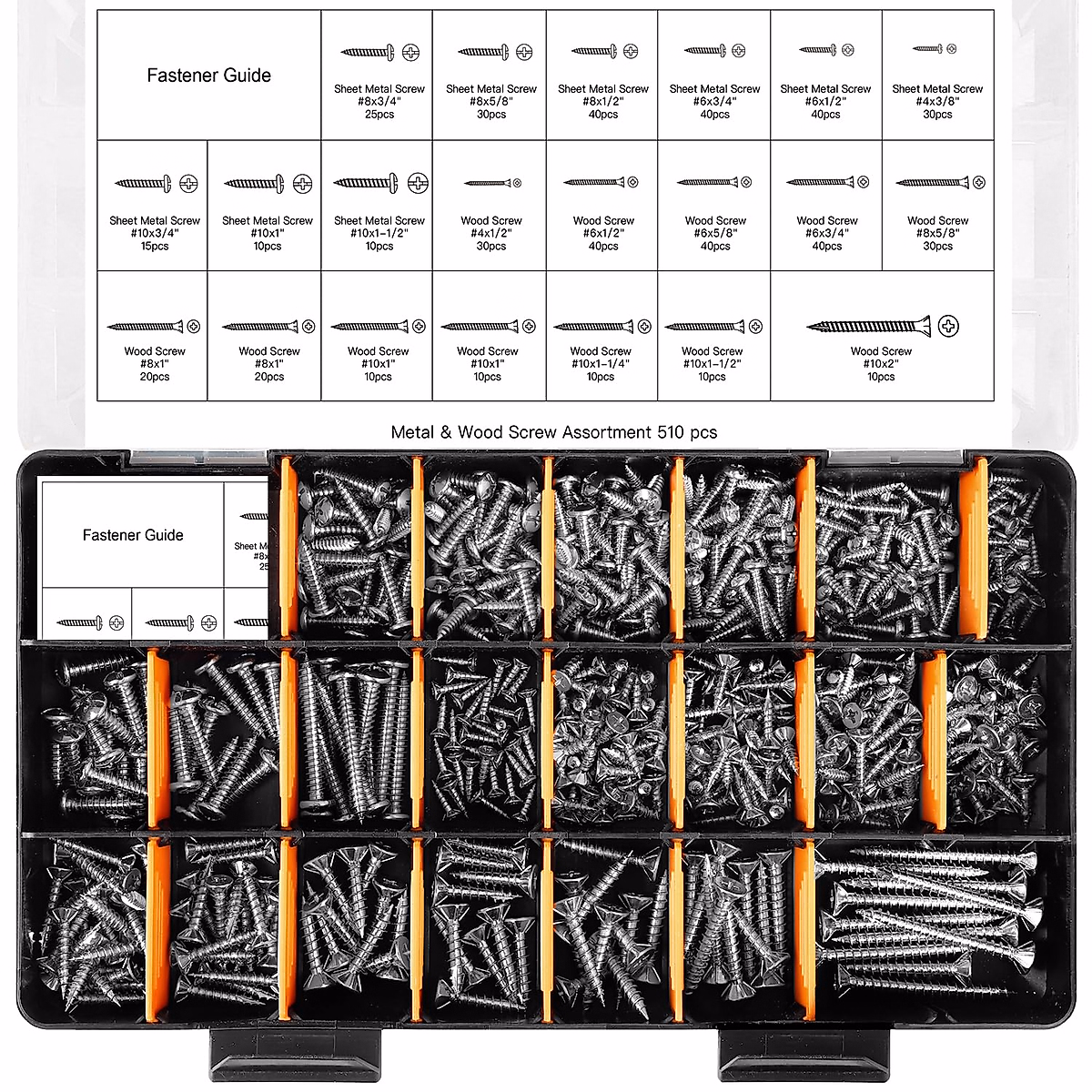 HongWay 2000pcs Hardware Assortment Kit, Nuts and Bolts Assortment Kit with 64 Sizes Bolts, Nuts & Washers Assortment and Metal & Wood Screw Organizer (3 Trays)