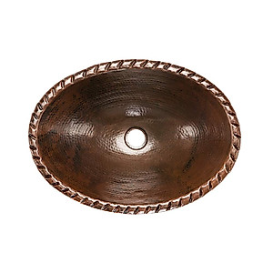 Premier Copper Products LO19RRDB 19-Inch Oval Roped Rim Self Rimming Hammered Copper Sink, Oil Rubbed Bronze