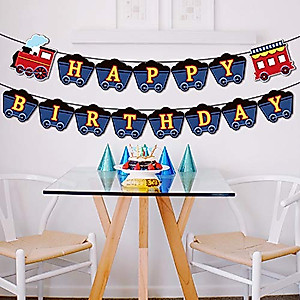 Train Birthday Party Banner Decorations, Railroad Steam Train Happy Birthday Sign Transportation Vehicle Party Garland Supplies