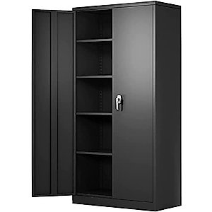 LUCYPAL Steel SnapIt Storage Cabinet 72" Locking Metal Storage Cabinet with 4 Adjustable Shelves,Black Metal Cabinet with 2 Doors and Lock for Office, Garage, Home