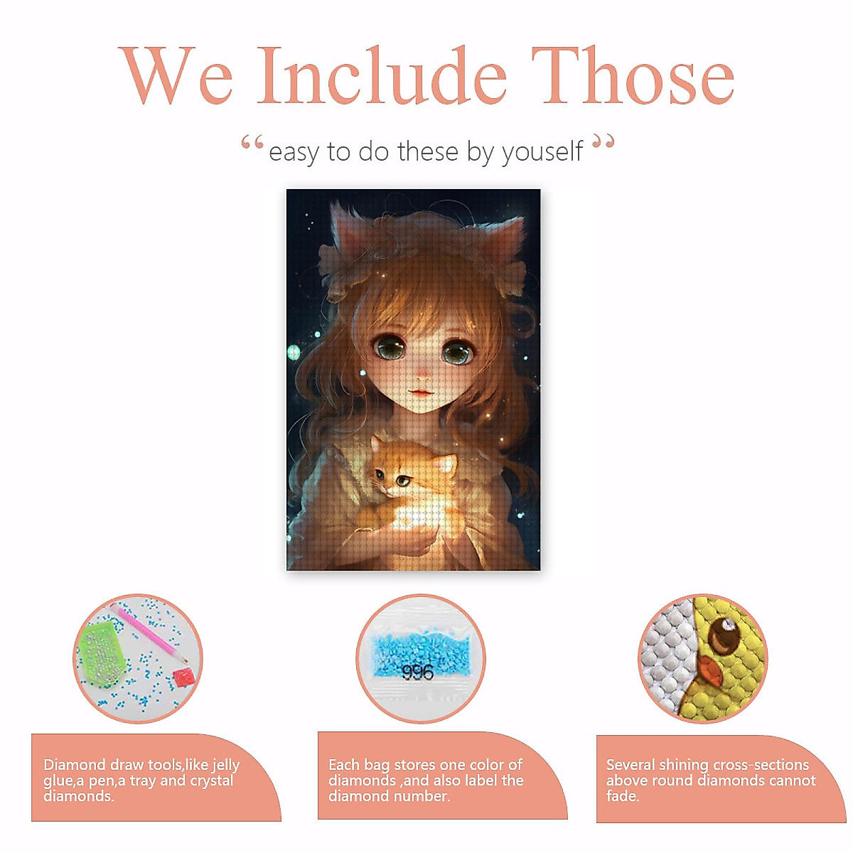 Cat Diamond Painting Kit - Diamond Art for Adults Beginners A Big Eyed Furry Kitten - 5D Diamond Painting Kit for Adults Home Wall Decor and Gifts (8x12inch)