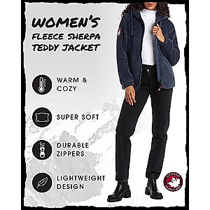 CANADA WEATHER GEAR Women’s Fleece Sweatshirt Jacket - Full Zip Sherpa Fur Bomber Jacket - Teddy Coat for Women (S-XL), Size Large, Dusty Blue