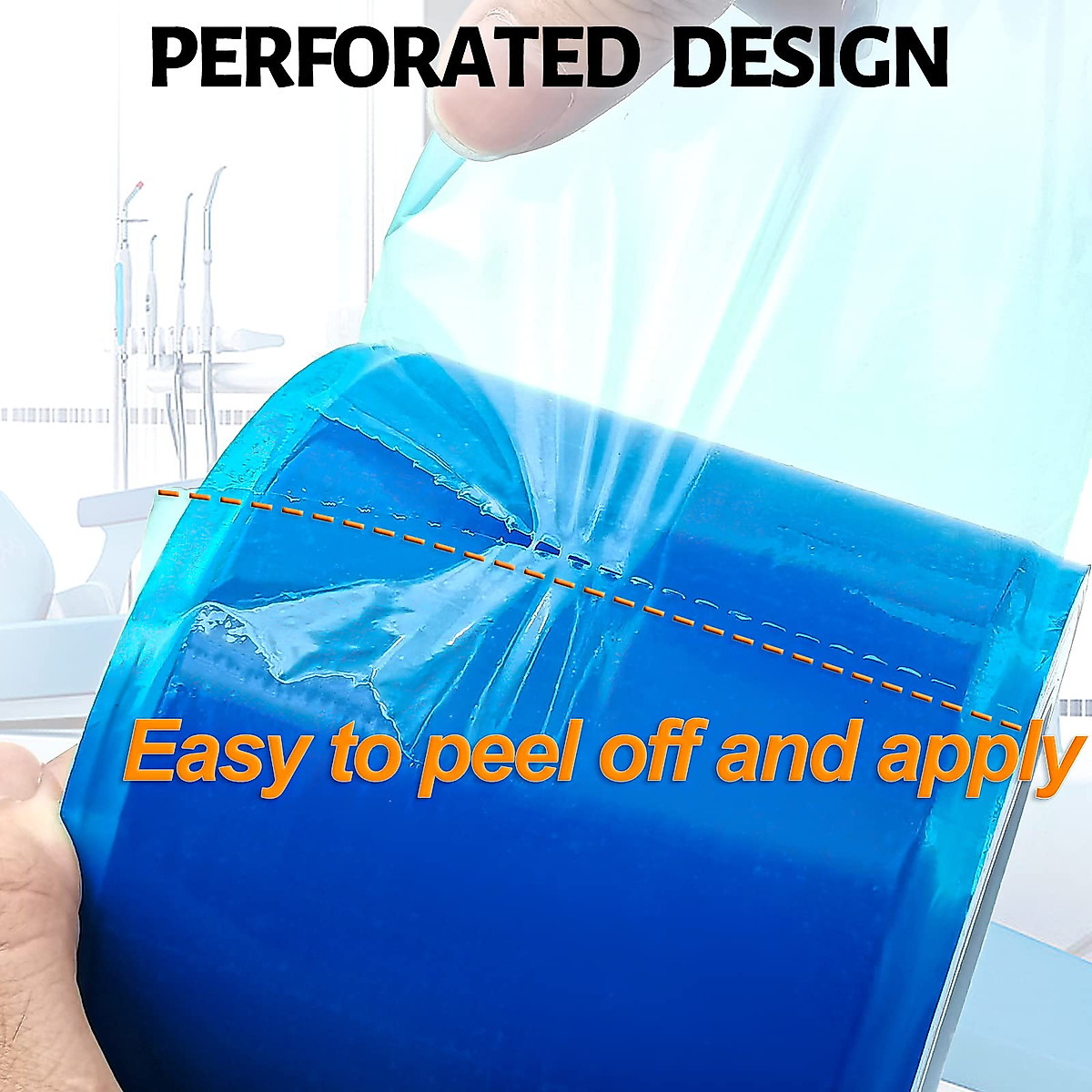 2 Rolls Barrier Film Tattoo Barrier Tape with Dispenser Box, 4" x 6" Dental Plastic Sheets Perforated Protective Pe Film Disposable -1 Roll of 1200 Sheets - Blue