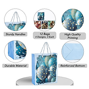 Fizzy and Folly, Large Gift Bags with Handles - Pack of 12, Balloons Party Favor Bags | Gold Foil Print Reusable Gift Bag for Anniversary | Goodie Bags | Gift Bags Bulk Return Gifts for Birthday Party