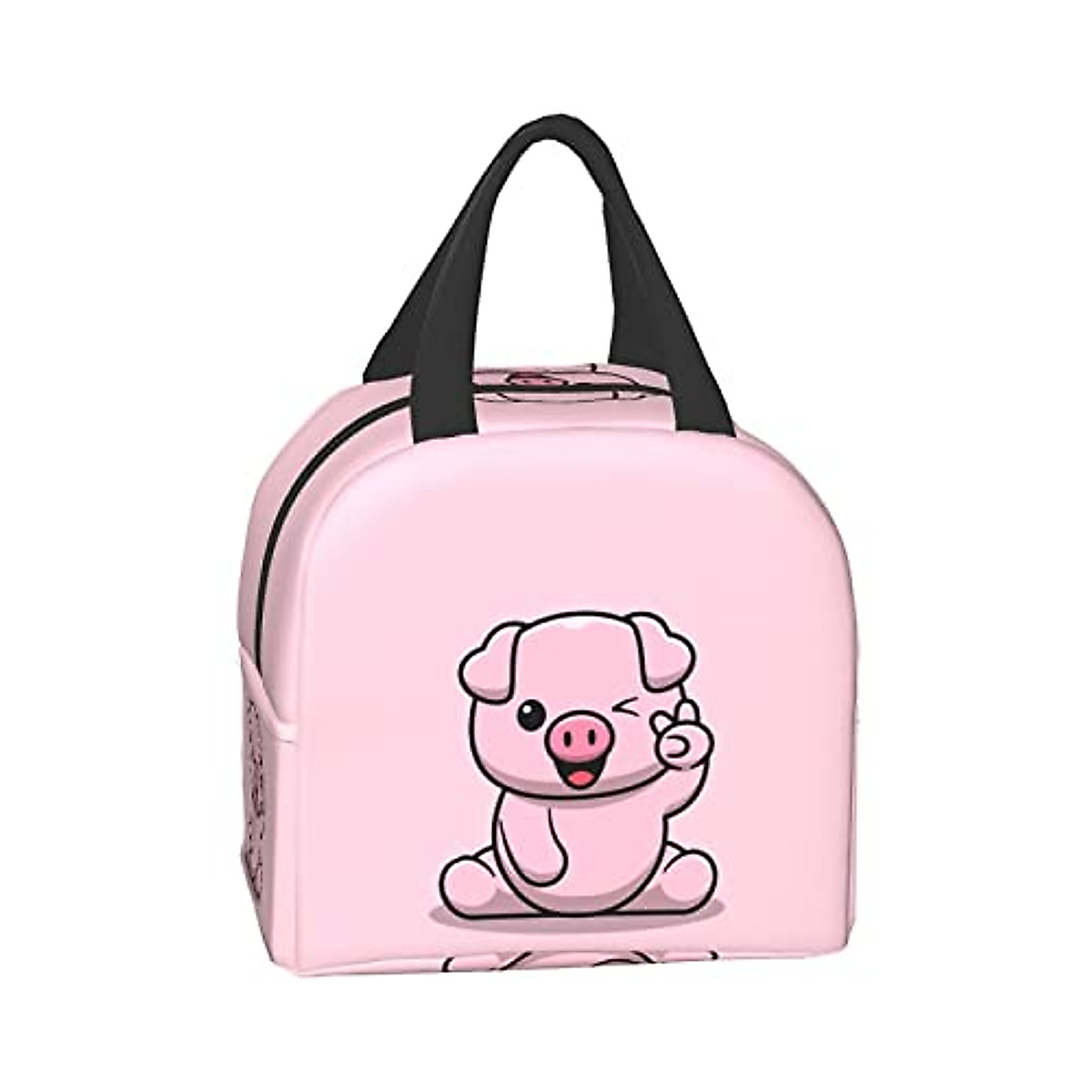 Cute Pig Is Sitting With Two Finger Lunch Box Reusable Lunch Bag for Travel Picnic Shopping work Food Container for Women Men Adults