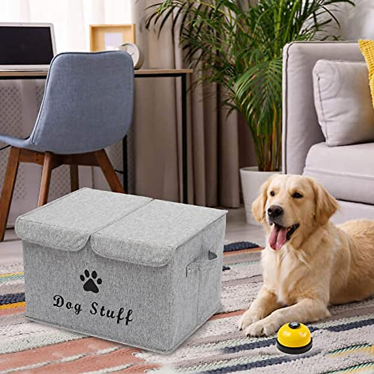 Xbopetda Linen Fabric Box with lid and Handles Foldable Dog Storage Cubes Box,Great for Dog Apparel & Accessories-Snow Gray