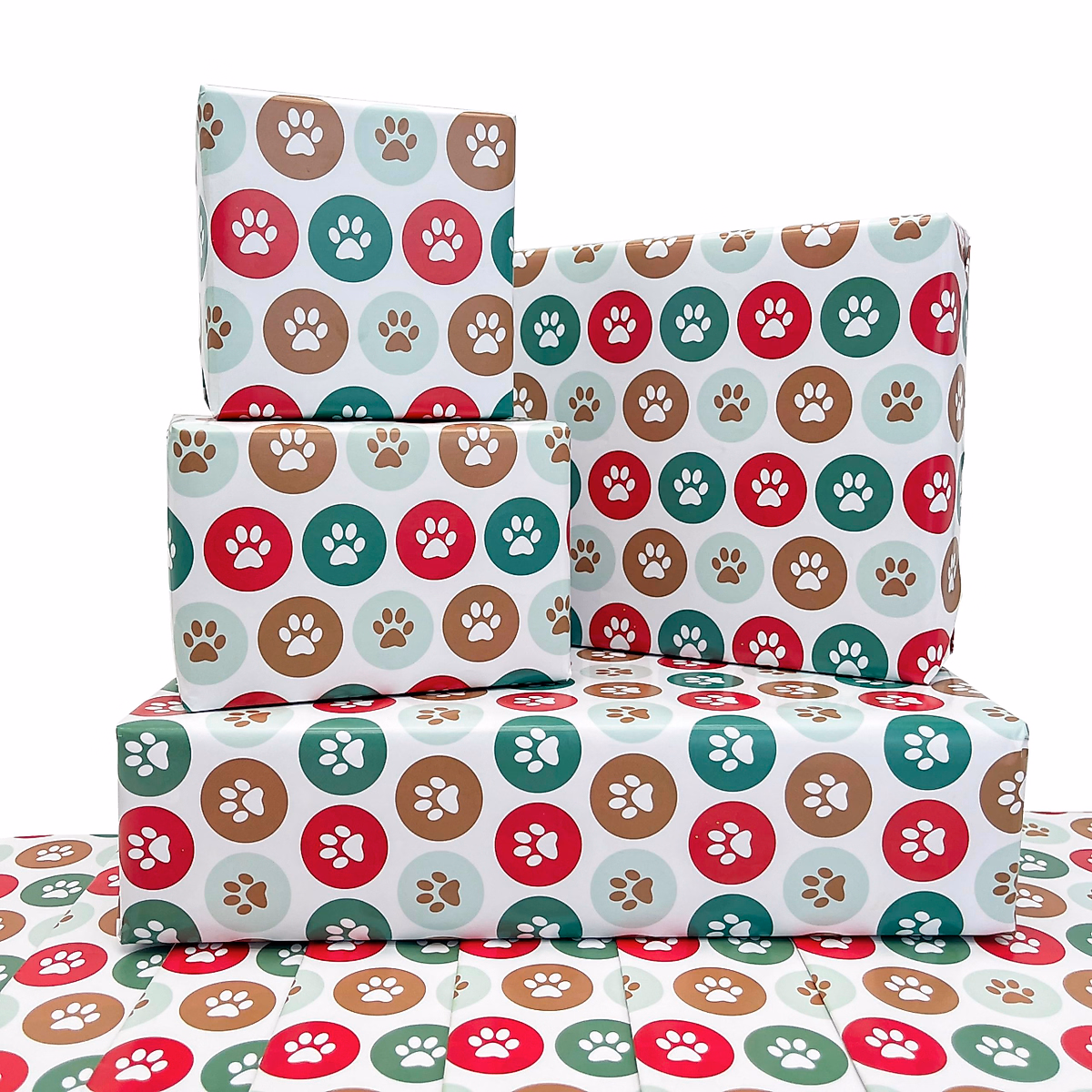 Dtiafu Paw Print Wrapping Paper - 10 Sheet Funny Christmas Dog Cat Paw Gift Wrap for Holiday Birthday Baby Shower