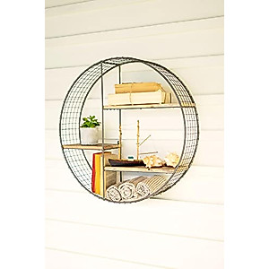 KALALOU CQ7541 Round Wire Mesh and Recycled Wood Shelving Unit, See Image