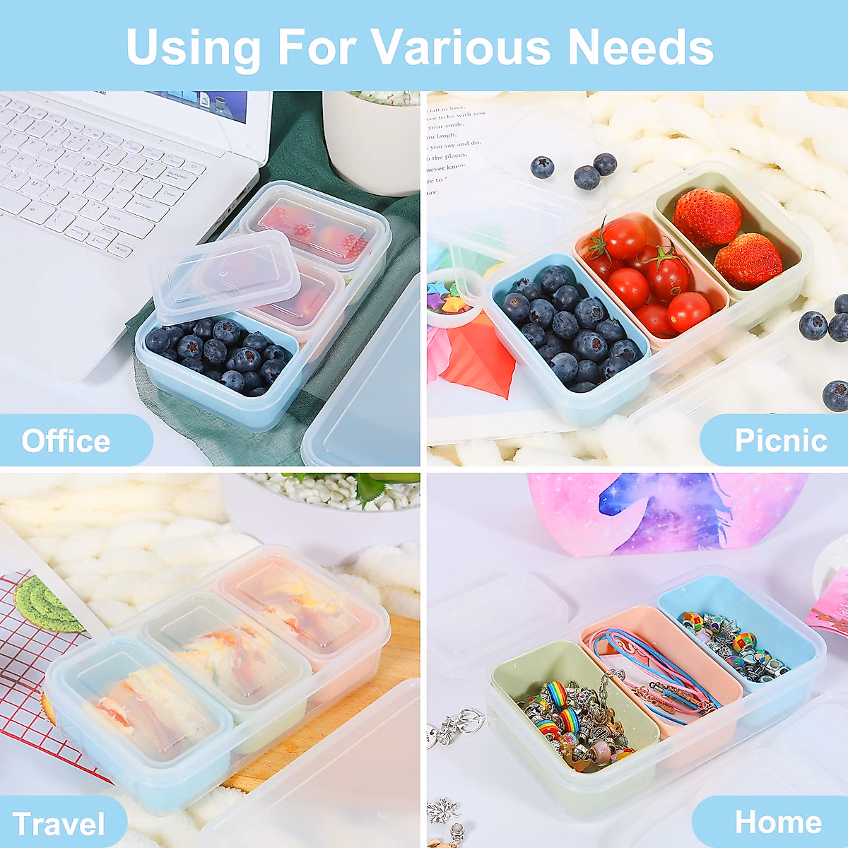 Maizsur 4 Compartment Bento Lunch Box for Kids,Food Storage Containers with Lids,Portion control containers,Salad Dressing and Condiment Containers,Microwave, Dishwasher, and Freezer Safe