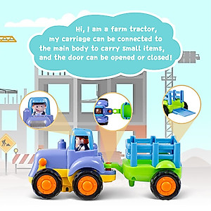 Woby Push and Go Friction Powered Car Toys Set Tractor Bulldozer Mixer Truck and Dumper for Baby Toddlers