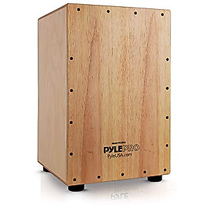 Pyle Wooden Hand Drum Percussion Beat Box-Hybrid Electronic Style Acoustic E-Cajon w/Built-in Pickup Connector, Internal Guitar Snare String PCJD50