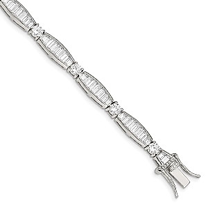 IceCarats 925 Sterling Silver Baguette Round Cubic Zirconia CZ Chain Bracelet