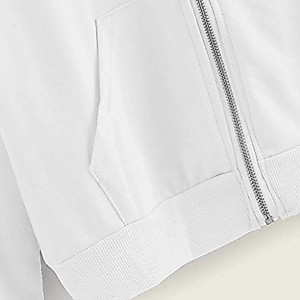 ESKNAS Women Hoodies Autumn Solid Long Sleeve Short Hooded Sweatshirt Zipper Pocket Hoody Jacket(C White,S)