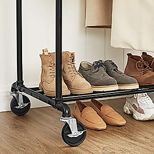 SONGMICS Heavy Duty Clothes Rack and Industrial Clothing Rack Bundle, Pipe Style Garment Racks on Wheels, Heavy Duty Racks with Shelves, Rustic Brown and Black UHSR60B and UHSR65BX