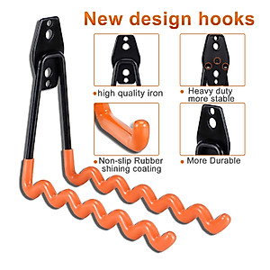 AOBEN Garage Hooks,24Pack Heavy Duty Garage Hanger Organizer Anti-Slip Double Wall Garage Storage Hooks for Ladder, Power Tool,Bike,Ropes (23 Hooks & 1 hoder Strap)-Orange