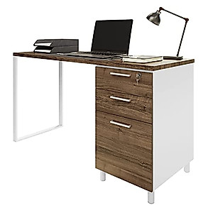 Milano Home Office Desk - 47Inch Cass Walnut/White Home Office Desk with Drawers - Modern Computer Desk with Storage, Detachable & Lockable Computer Cabinet - Wooden Office, Study, and Writing Table