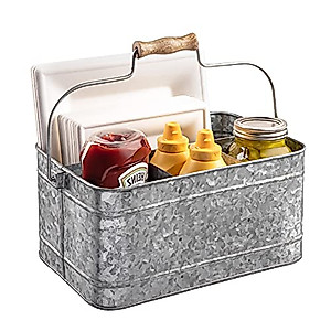 Royalty Art Farmhouse Kitchen Caddy Organizer with Handle for Condiments, Cleaning Products, and Party Supplies, Rustic Galvanized Steel, 13” x 8 1/4”