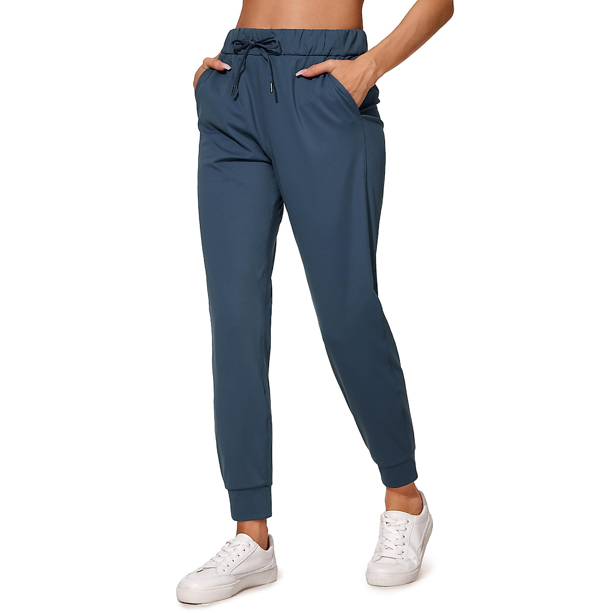 CRZ YOGA 4-Way Stretch Workout Joggers for Women 28" - Casual Travel Pants Lounge Athletic Joggers with Pockets Slate Blue Medium
