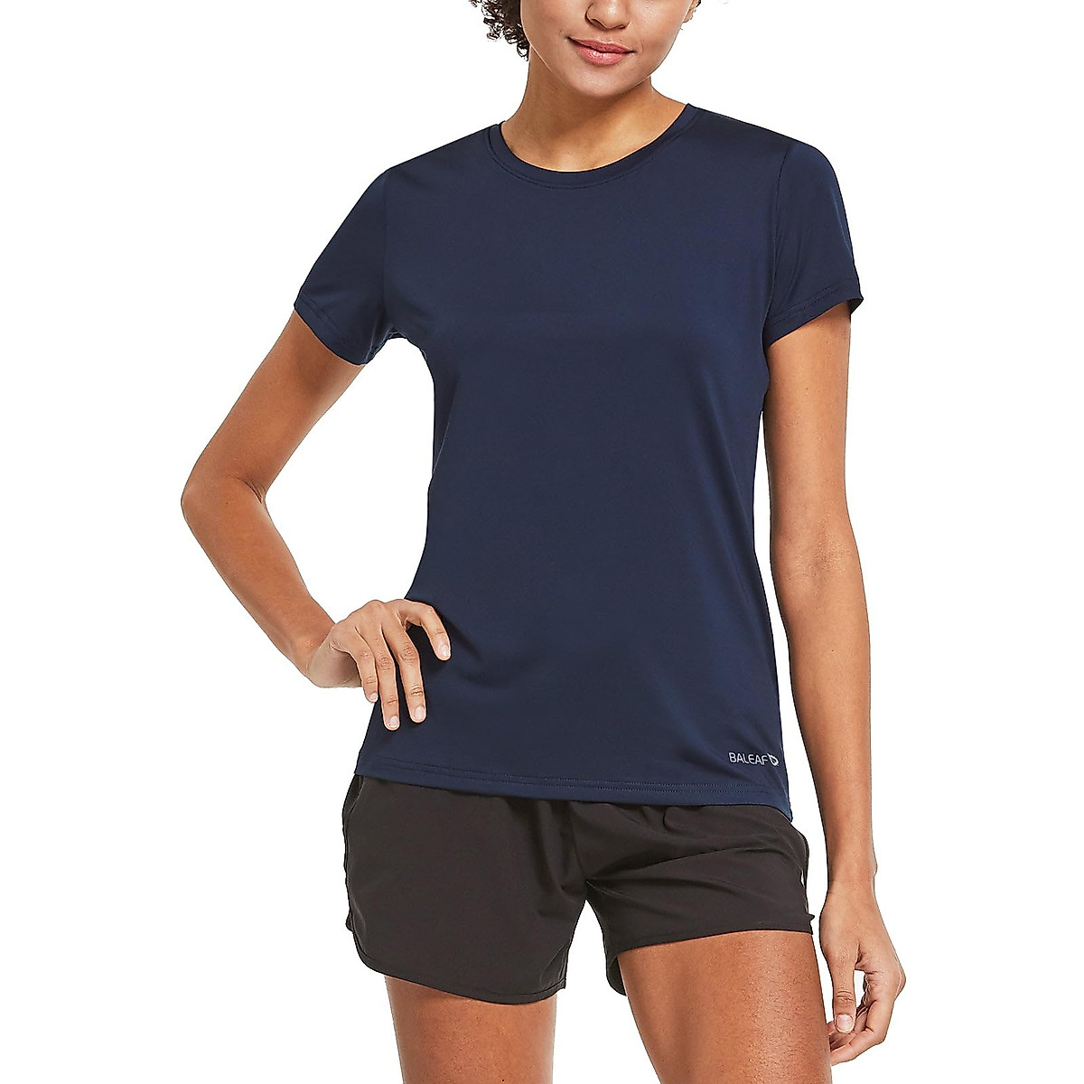 BALEAF Women's Short Sleeve Running Workout Shirts Athletic Tops Lightweight Quick Dry Training Yoga Crewneck Navy L