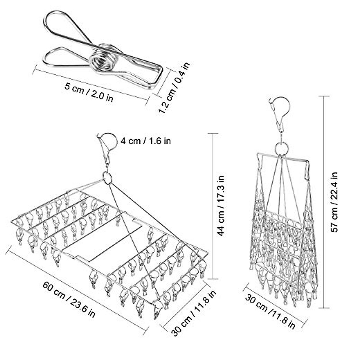 Skroad Folding Sock Dryer with 52 Peg, Stainless Steel Swivel Drying Rack Windproof Hook for Sock, Underwear, Lingerie, Sheet and All Small Item