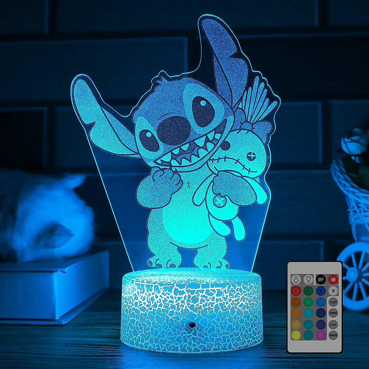 DRYLF Stitch Gifts for Girls Stitch Night Light with Remote & Smart Touch 16 Colors Changing Dimmable Stitch Lamp Cool Room Decor Bedside Lamp for Bedroom Boys Girls