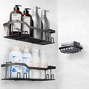 LLDDHHWW Shower Caddy Adhesive, No Drill Bathroom Shower Organizer, 3 Pack Adhesive Bath Organizers with 8 Hooks and Soap Holder, Rustproof Shower Shelves for Bathroom Storage & Home Decor