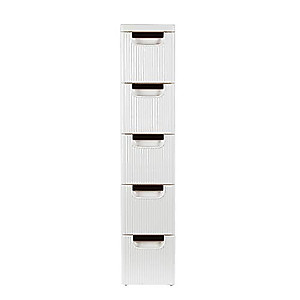 7.48in Slim Rolling Drawer on Wheels Narrow Storage Cabinet Cart with 5 Drawers, Thin Standing Shelf Units 5-tier Plastic Rolling Drawer for Bathroom, Bedroom, Living Room