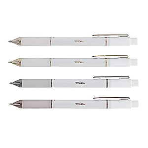 TUL® BP Series Retractable Ballpoint Pens, Medium Point, 1.0 mm, Pearl White Barrel, Black Ink, Pack Of 12 Pens