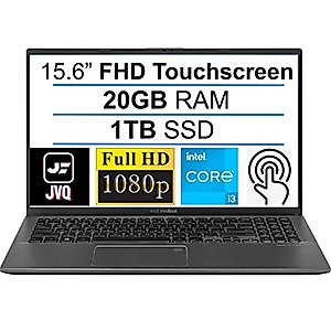 ASUS Newest VivoBook 15.6" FHD Touchscreen Laptop, 11th Gen Intel i3-1115G4 up to 4.1GHz, 20GB DDR4 RAM, 1TB SSD, Fingerprint Reader, Backlit Keyboard, WiFi, HDMI, Windows 10 S, JVQ MP