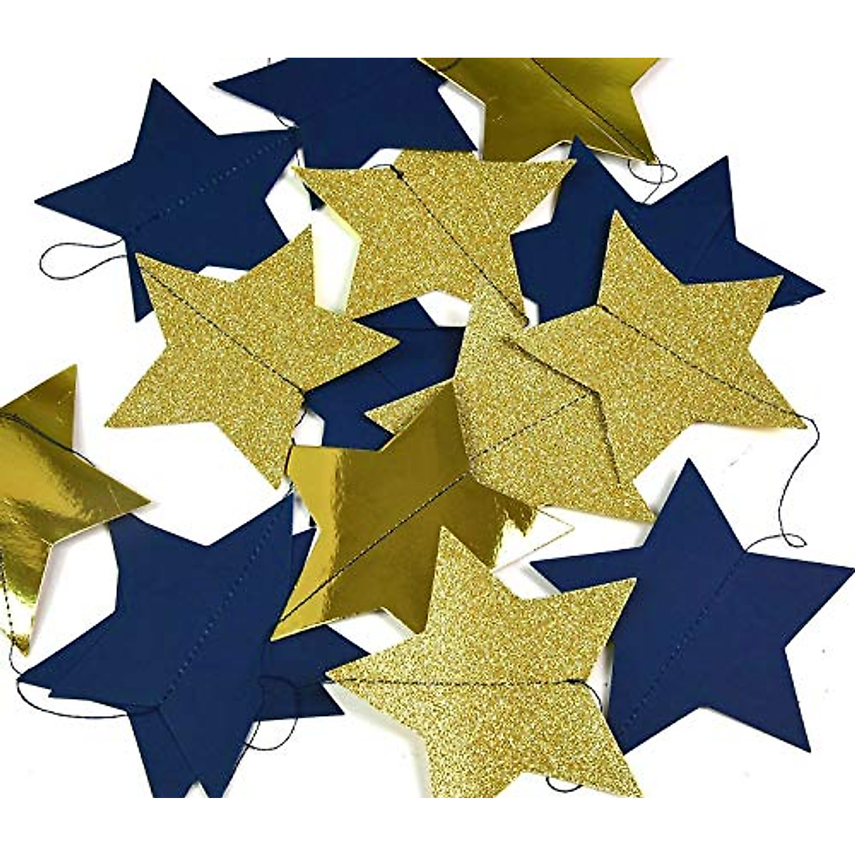 Furuix Outer Space Decorations Birthday Party Decorations 2pcs Navy Blue Glitter Gold Paper Star Garlands Star String for Baby Shower Decorations