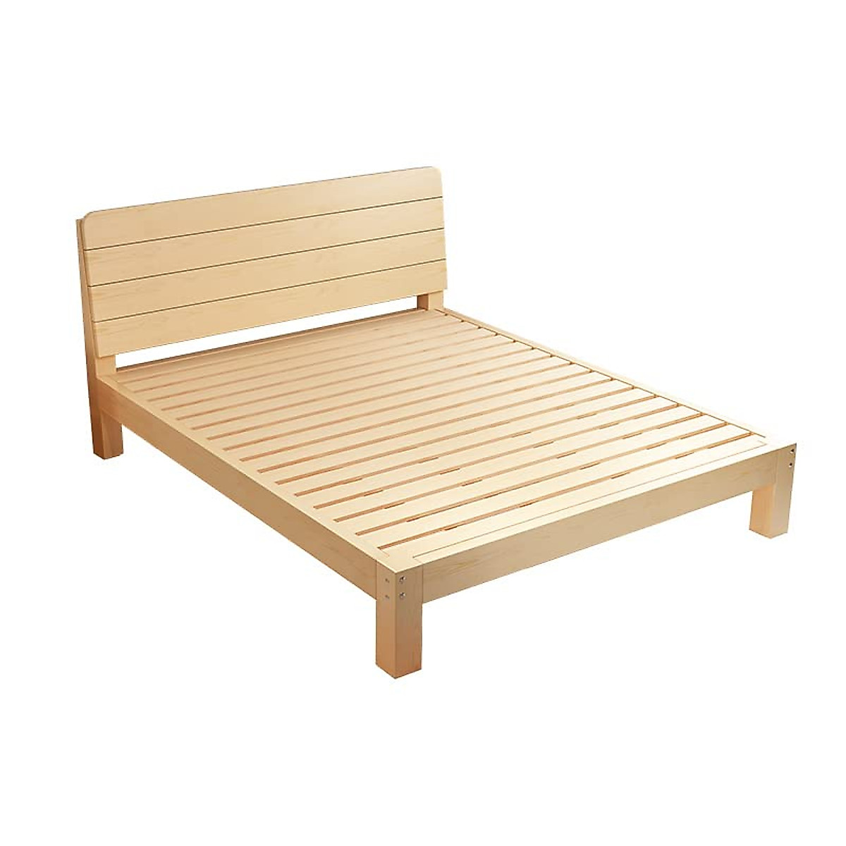 LITFAD Contemporary Pine Wood Platform Bed Natural Bed Frame with Headboard Wooden Slats Support Bed (No Box Spring Needed) - Storage Not Included Single Bed Full-Covered, Full