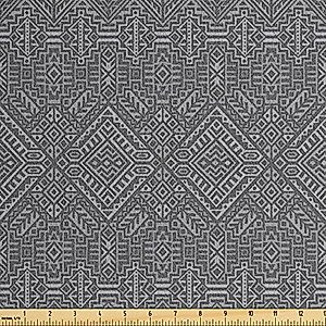 Ambesonne Aztec Faux Suede Fabric by The Yard, Pattern of Symmetric Tribal Inspired Streaks and Motifs in Greyscale Tones, for Indoor Outdoor DIY Projects Upholstery, 2 Yards, Pale Grey and Dimgray