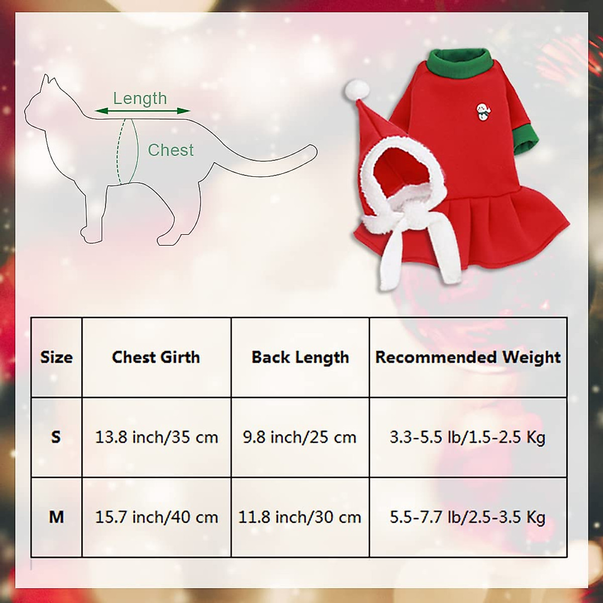 Dog Christmas Costume Dog Dresses Dog Lace Velvet Hats Pet Cosplay Costumes Cat Christmas Holiday Outfit Green Red Pet Fall Winter Clothes Coats Snowman Pet Costumes for Small Medium Dogs Cats (M)
