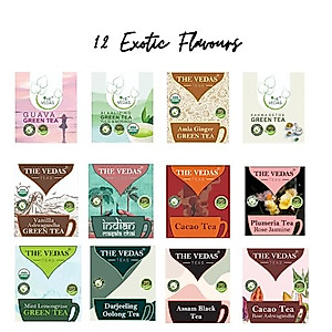 The Vedas Book Of Tea Gift Set | Assorted Tea Bags Gift Box | 12 Exotic Herbal Tea Blends | 4 Units of Each Variety, Net 48 | Best for Corporate Gifting | Tea Gift Hamper