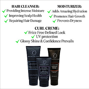 Controlled Chaos Hair Care Set for Curly Hair - 3 Pack Including Shampoo, Conditioner, Curl Defining Cream to Control Frizz & Nourish All Hair Types
