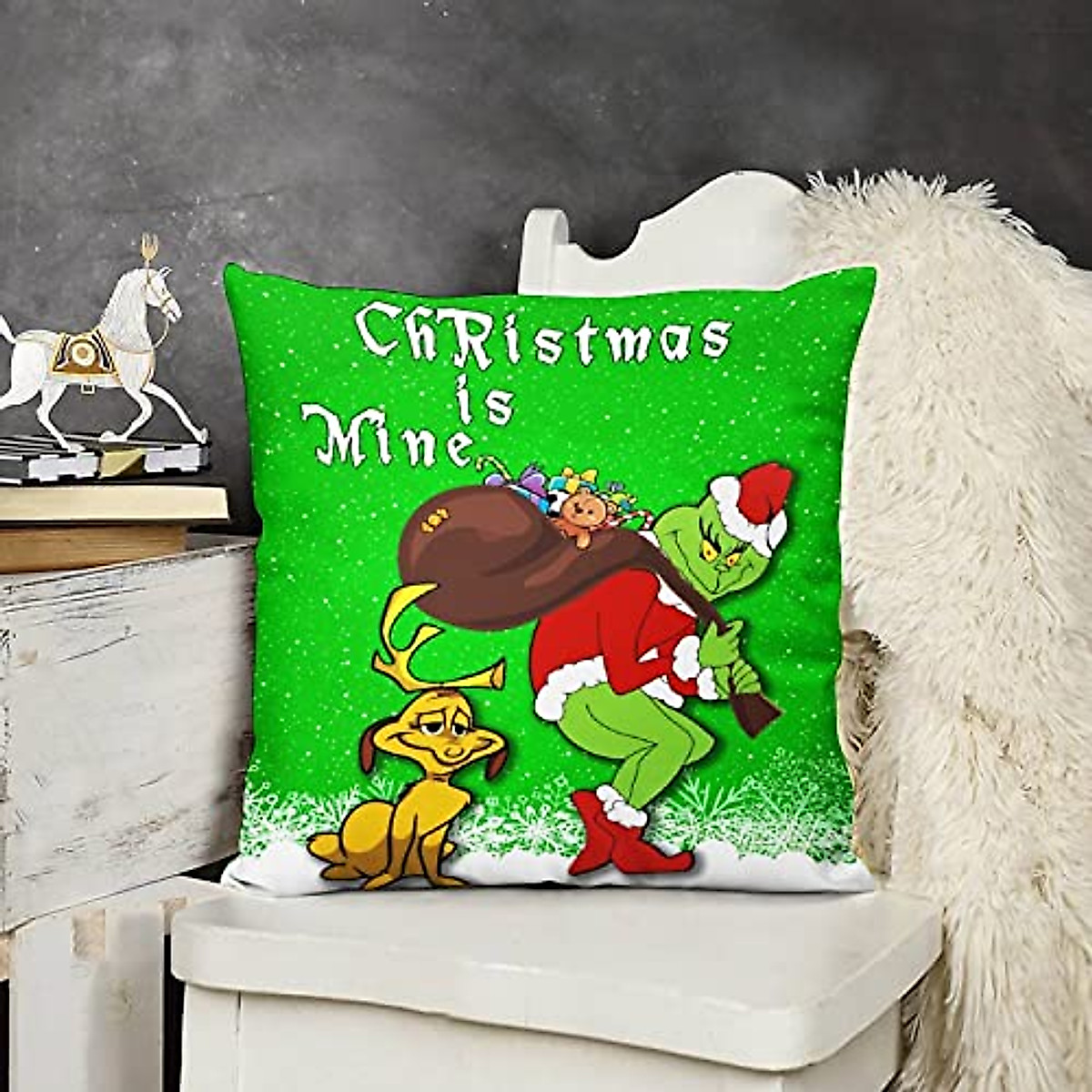 Caupzok Anime Christmas Blankets, Flannel Lightweight Plush Warm Green Throw Blanket with 1 Pillow Cover for Couch Sofa Bedding or Decoration Living Room, Soft Throw, 50 × 60 inch