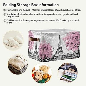 Mazeann Paris Storage Basket Bin Collapsible Foldable for Clothes Toys Storage Cabinets Waterproof Storage Box 15 x 11 x 9.5 inches, Eiffel Tower, Black White and Pink, 2PCS