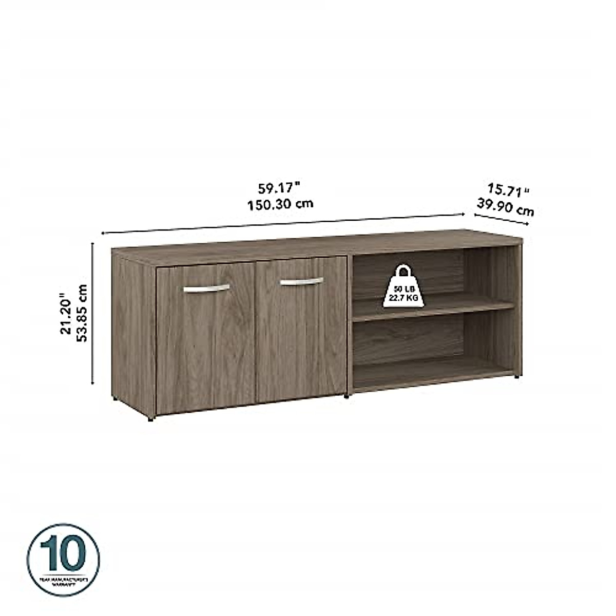 Bush Business Furniture Studio C Low Storage Cabinet with Doors and Shelves, Modern Hickory