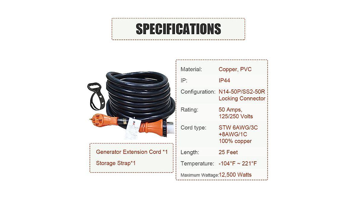 DMC-FPPS 25Ft 50 Amp Generator Extension Cord