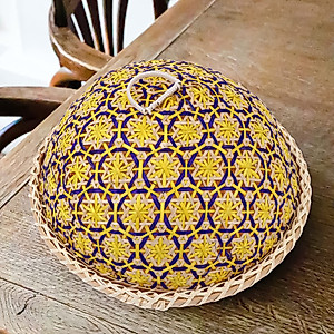 generic Hand- Woven Round Rattan Serving Tray with Food Dome Lid Cover for Picnic Party Bread Cake Pizza Dry Fruit Dessert Yellow Q1519432BAA 28x28cm